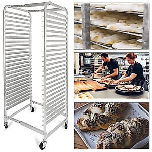 HECASA Adjustable Bun Pan Rack 25 Tier with Brake Wheels, Bakery Sheet Rack for Foodservice, Kitchen,Restaurant, Pizzeria, Hotel, Home, Aluminum, 24.72" L x 20.5" W x 58''H