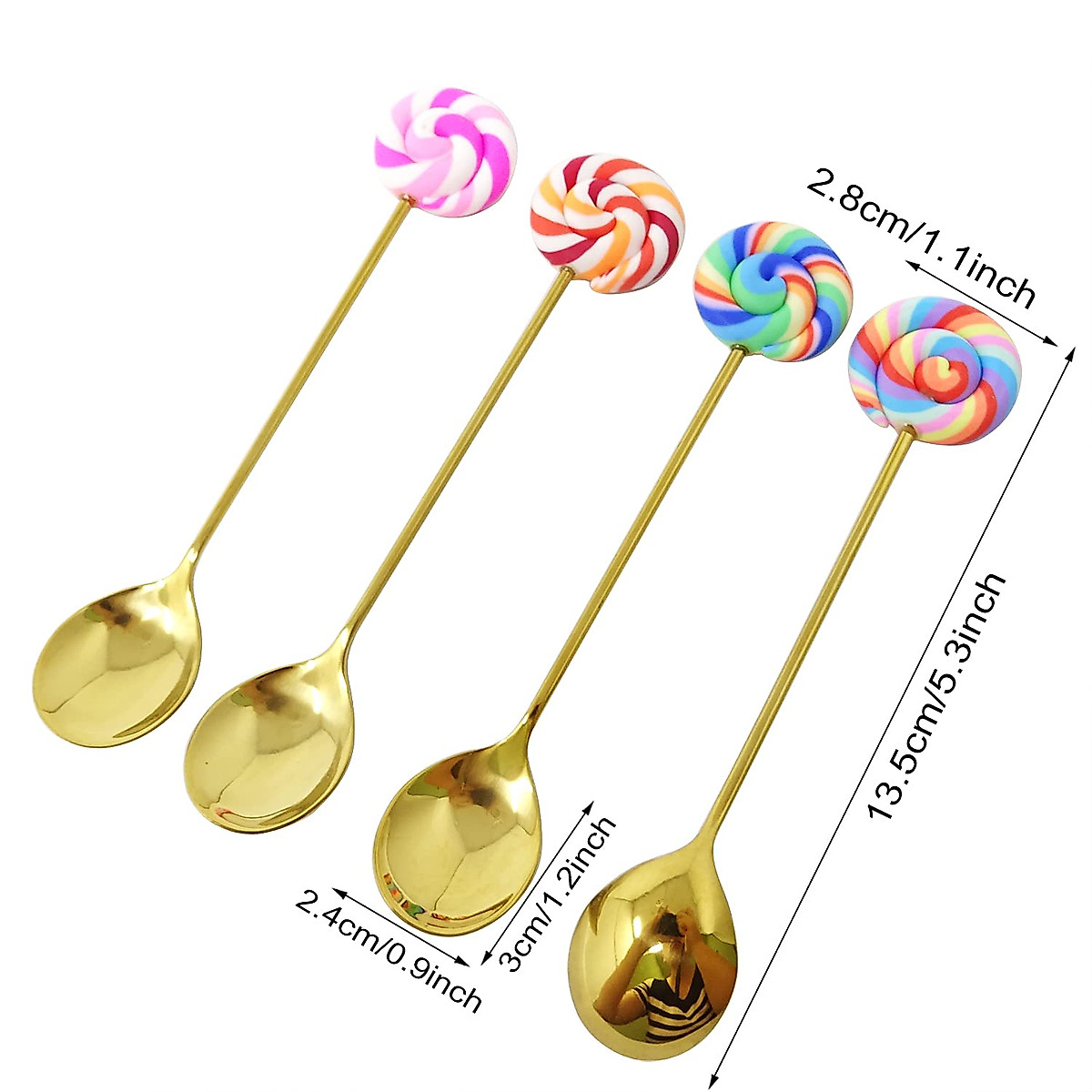 Honbay 4PCS Creative Lollipop Stainless Steel Spoon Coffee Spoon Dessert Spoon Ice Cream Spoon Sugar Spoon Mixing Spoon for Home, School, Office or Restaurant