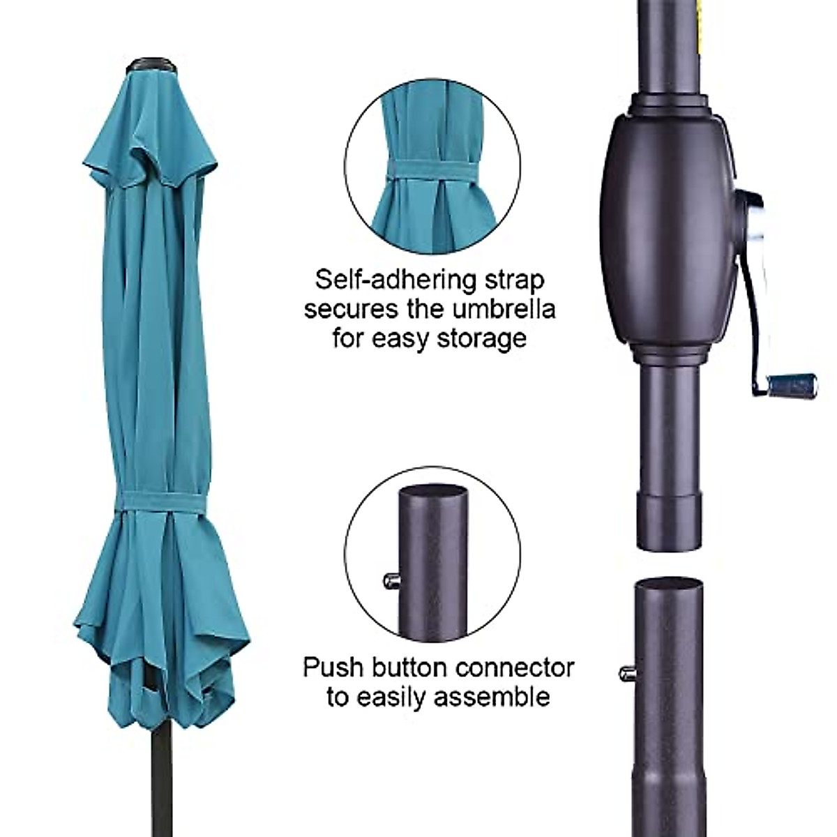 SUNVIVI OUTDOOR 7.5 Ft Patio Umbrella Outdoor Market Table Umbrella with Push Button Tilt and Crank, 6 Ribs, Polyester Canopy, Turquoise