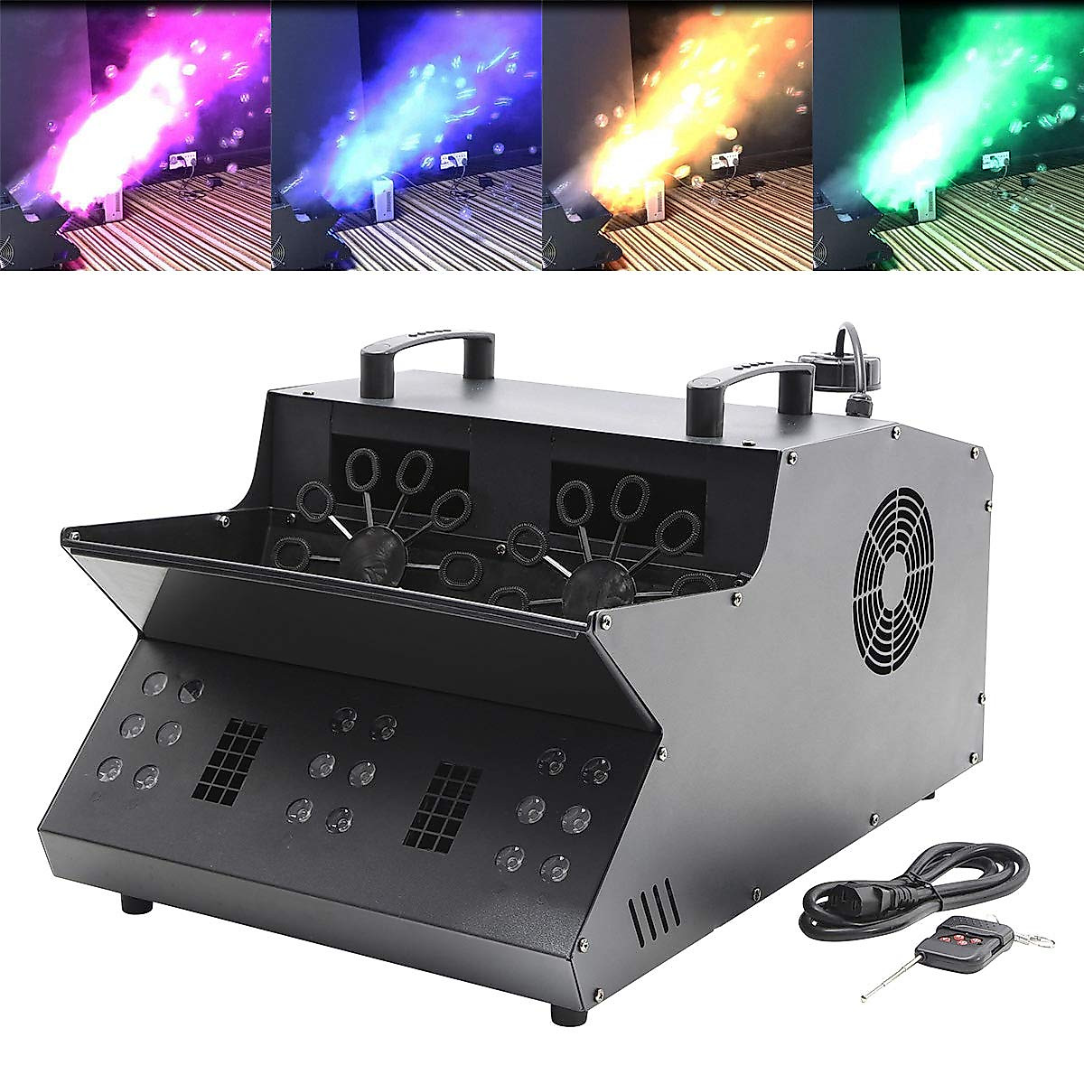 TC-Home 3000W Stage Bubble Fog Machine with LED Lights 3 In 1 Double Bubble Fans DMX Stage Machine Stage Effect for Party Wedding w/Remote control