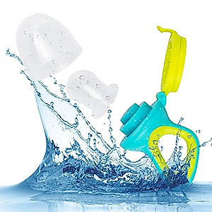 Baby Food Feeder, Fresh Food - 2 Pack Fruit Feeder Pacifier, 6 Different Sized Silicone Pacifiers | Baby Food Dispensing Spoon | Baby Feeding Set | Fresh Frozen Fruit (Green)