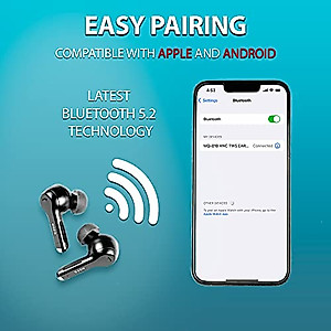 MQES Active Noise Cancelling Wireless Earbuds,in-Ear Headphones Bluetooth 5.2, Built-in 4mics Earphones,Touch Control, ANC and ENC, IPX5 Waterproof, 30H Playtime, for iPhone & Android