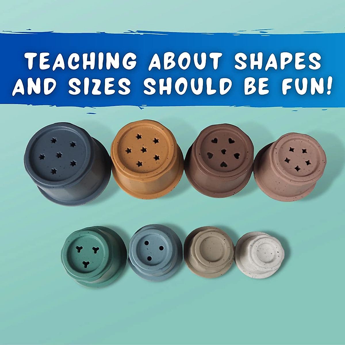 NEAFRON 8 PCS Baby Stacking Toys for Toddlers 1-3, Nesting Cups, Early Educational Development Baby Stacking Cups, Bathing Toys for Boys and Girls (Brown)