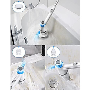 Hivita Electric Spin Scrubber, Cleaning Brush with Soap Dispenser, Cordless Rechargeable Electric Spin Scrubber with 50ml Detachable Water Tank, Extension Handle and 4 Brush Heads for Tub Floor Tile