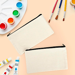 14Pieces 8 x 5 Inch Blank Craft DIY Canvas Pen Pencil Case- Cotton Canvas Invoice Bill Bag Makeup Bag Cosmetic Bag Multipurpose Travel Toiletry Pouch with Black Zipper…