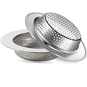 2 Pcs Kitchen Sink Strainer, Stainless Steel Large Wide Rim 4.5 Inch Diameter Sink Drain Strainer, Metal Fine Mesh Kitchen Sink Stopper, Anti Clogging Perfect for Kitchen Sinks Drains Thicken Edge