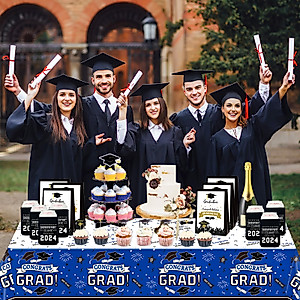 Oigco Tablecloth, 3 Pack Blue Rectangular Graduation Party Table Cloths, 54'' x 108'', Class of 2024 PE Plastic, Lightweight, Pleated Corners, All-Season