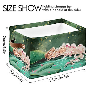 Mermaid Rectangular Storage Basket Storage Bin Collapsible Storage Box with Leather Handles Storage Hamper Organizer for Cars