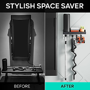 Crostice Metal Shelf Compatible with Tonal Accessories, Floating Shelf Organizer for Home Gym Storage, T-Lock Adapters Bracket Hanger, Gym Rack Wall Mounted with Hooks, Black Workout Shelf Holder