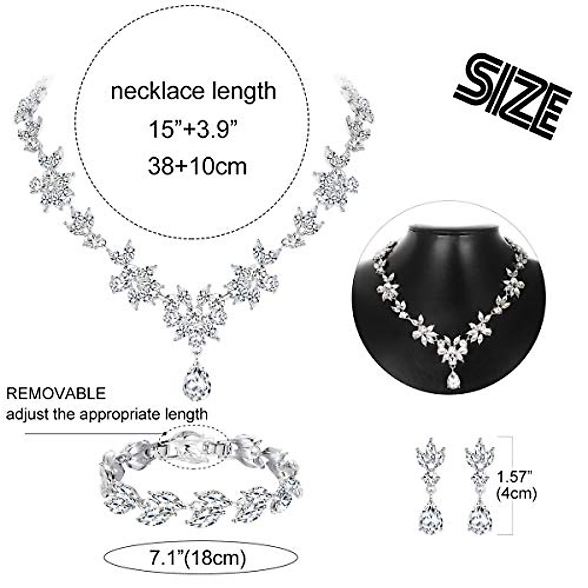 Florideco Wedding Bridal Jewelry Set for Women Rhinestone Necklace Bracelet Earrings Set Bridesmaid Crystal Jewelry