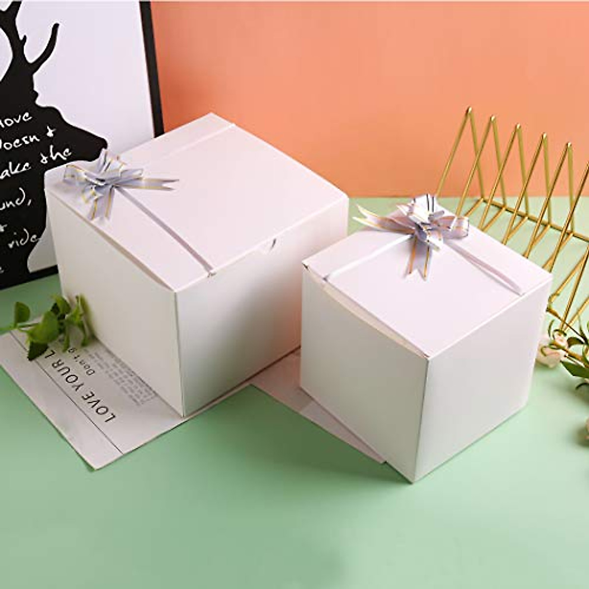 SHIPKEY 10 Pcs White Cardboard Gift Boxes with lids | 6x6x6inch Square Boxes | Medium Gift Boxes Suitable for Party, Wedding, Christmas, Holidays, Birthdays and All Other Occasions