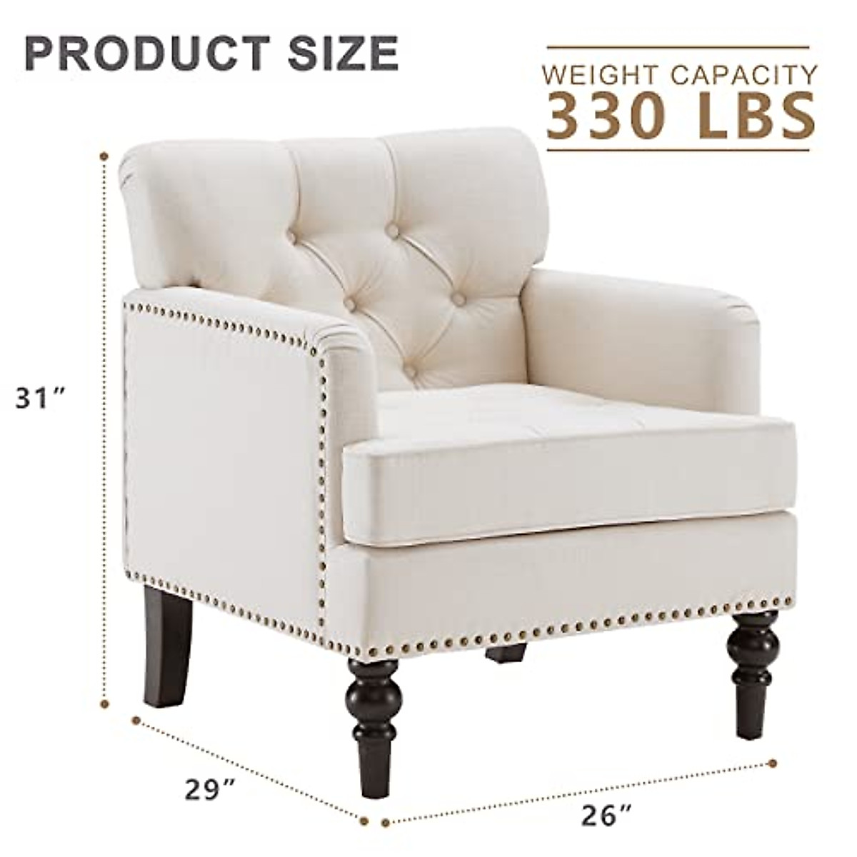 Iroomy Accent Chairs Set of 2, Mid Century Modern Armchair with Thick Cushion and Wood Frame, Comfy Reading Sofa Chair for Living Room Bedroom Office, Beige