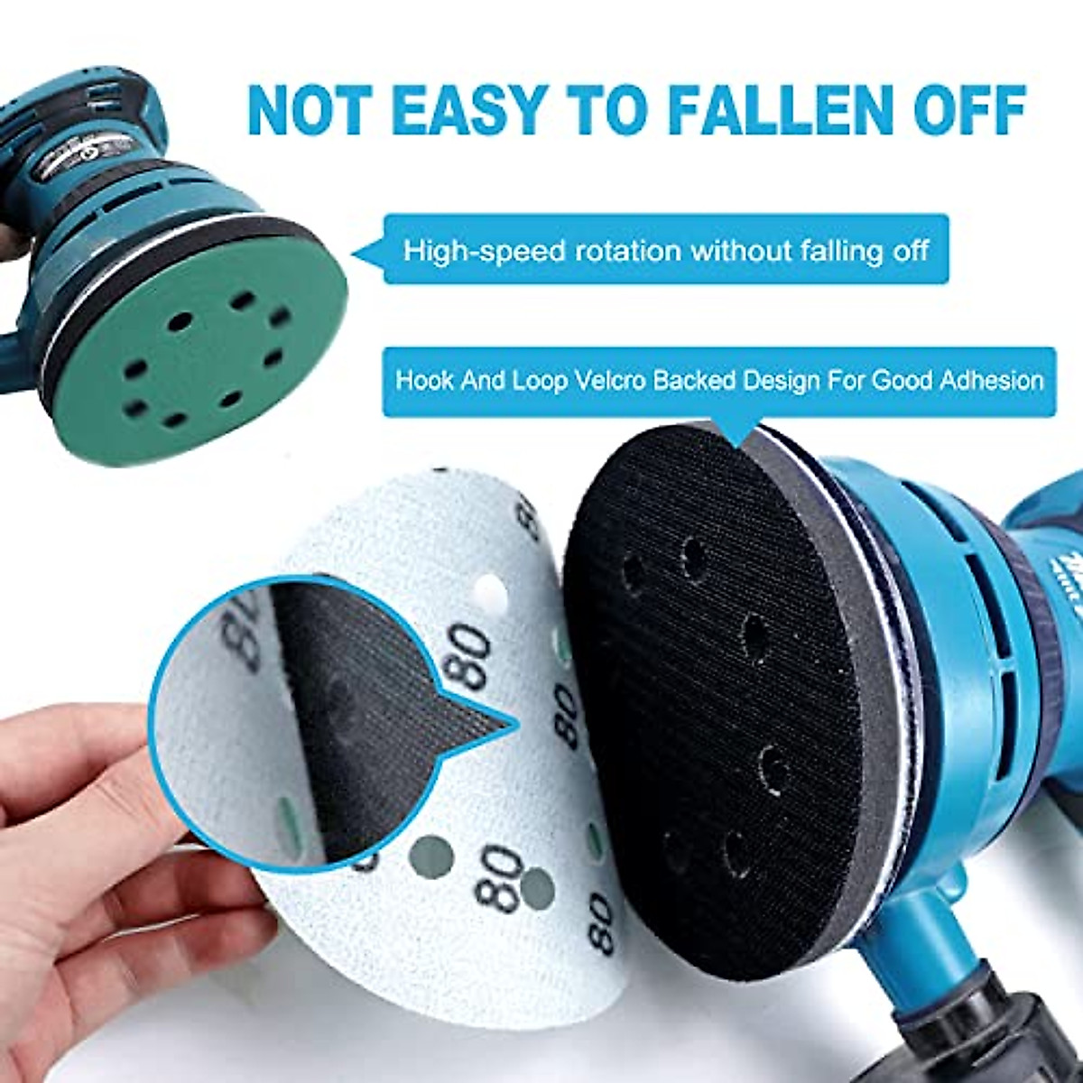 5 Inch Sanding Discs 50Pack 8 Hole Hook and Loop 800/1000/1200/1500/2000 Assorted Fine Grit Wet Dry Green 5” Sanding Disc for Random Orbital Sander Wood Metal Car Plastic Polishing and Finishing