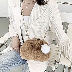 Goclothod Women Faux Fur Clutch Purse Kiss Lock Shoulder Bag Chain Crossbody Handbag