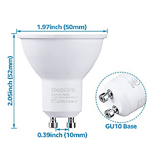 TORCHSTAR GU10 LED Bulbs Dimmable, 500LM 50W Halogen Equivalent, 4000K Cool White, 40° Beam Angle Spot Light Bulb for Recessed Lighting Track Lighting, UL & Energy Star Listed, Pack of 6