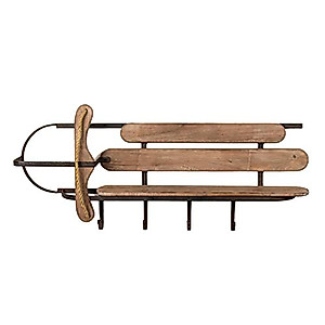 MY SWANKY HOME Sleigh Sled Shaped Wood Wall Shelf Metal Frame 4 Hook Coat Entryway Kitchen