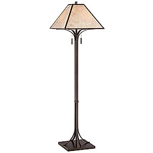 Franklin Iron Works Duarte Mission Rustic Farmhouse Style Standing Floor Lamp 61.75" Tall Oil Rubbed Bronze Metal Tapering Square Light Mica Shade Decor for Living Room Reading House Bedroom Home