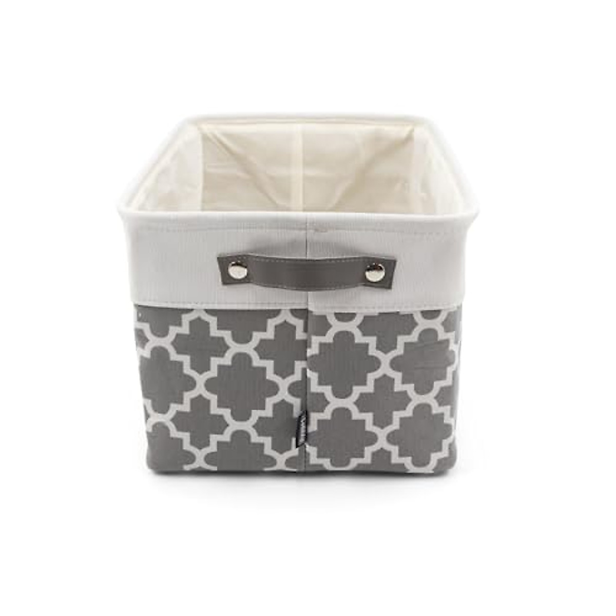 HYGGE + Linen Storage Bin Basket 15.8" x 12.5" x 10" Durable fabric & lightweight design. Great for storing toys, books, linens, games, clothing, baby products & more! (WHITE/QTF GREY, 2 PACK)