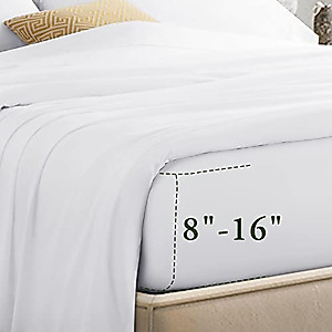 LBRO2M 1000 Thread Count 100% Egyptian Cotton Queen Size Sheets Set,Wrinkle Breathable Bed Sheet 4 Piece Sets,16 Inches Deep Pocket,Bedding Soft Comforterble,Sateen Weave Long Staple,White