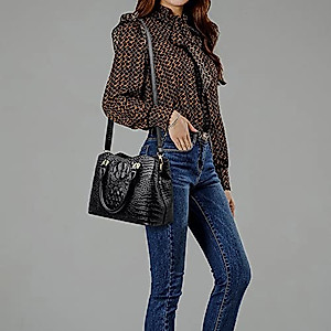 Cayla Top Handle Satchel Handbags Crocodile Bag Designer Purse Leather Tote Bags (black)