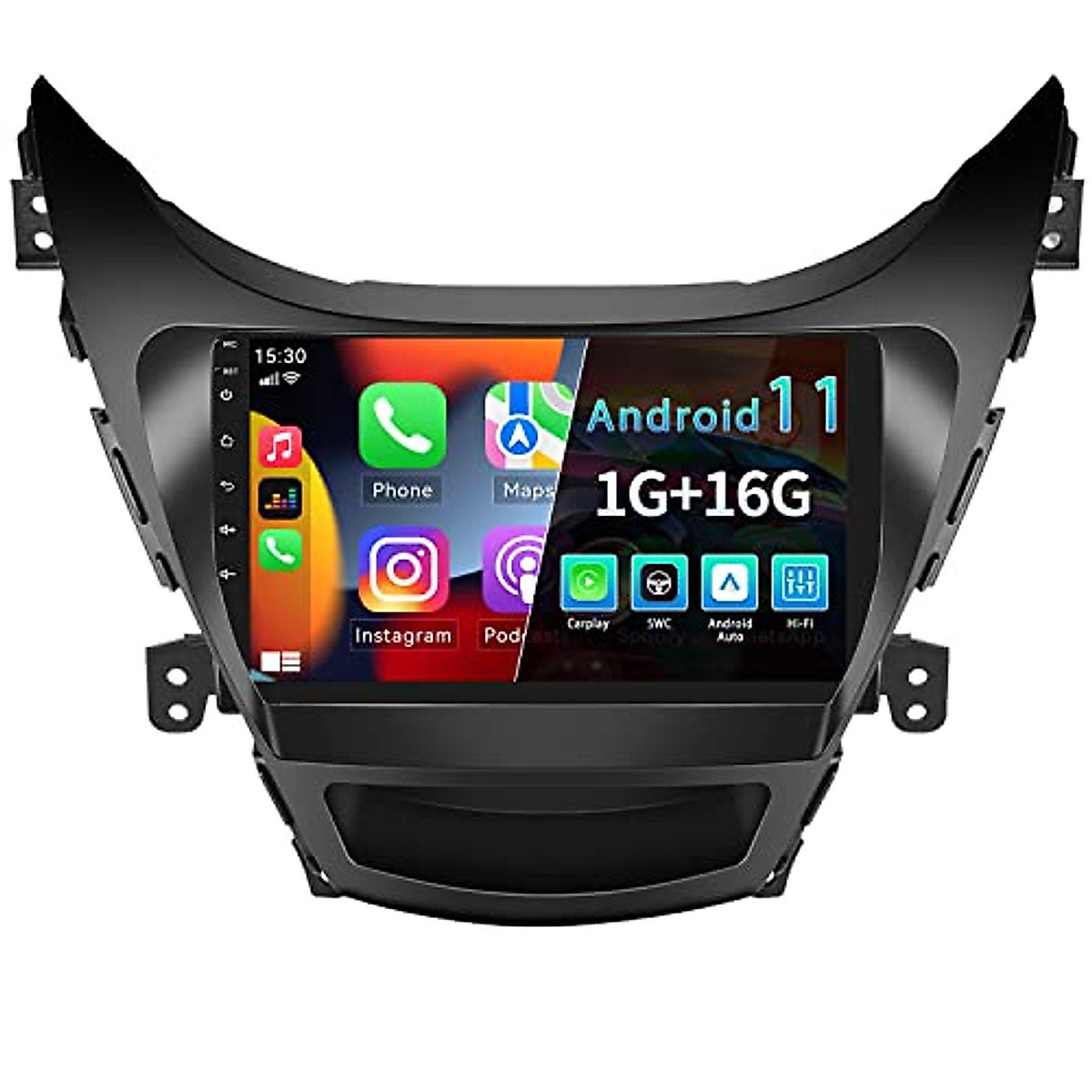 Android 11 Car Stereo for Hyundai Elantra 2012 2013 with Wireless Apple Carplay Android Auto, 9 ’’ 1+16 Touch Screen in Dash GPS Radio with Navi WiFi Bluetooth FM RDS HiFi SWC + AHD Backup Camera