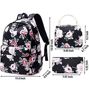 Createy School Backpack for Teen Girls Kids Bookbags Water Resistant Floral Backpack with Lunch Box Pencil Case