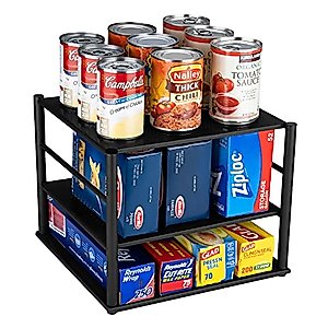 Kitchen Cabinet Organizer – Full Metal 3-Tier Black Pantry Organizer with Adjustable Shelves – Kitchen Foil and Plastic Wrap Organizer for RV, Camper, Home Organization and Storage – 12 x 11.25 inch