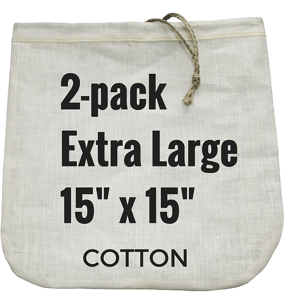 2 Extra-Large Nut Milk Bags - 15" x 15" - All Natural Organic Cotton Food Strainer for Yogurt, Cheese, Nut Milks, Tea, Coffee & More - 100% Eco-Friendly (organic cotton)