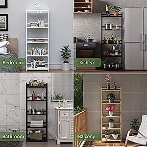 WTZ Upgraded Bookshelf, Storage Book Shelves, 5 Tier Tall Bookcase, Modern Open Ladder Shelf for Bedroom, Living Room, Bathroom, Kids Room, Office, MC-509 (Black)