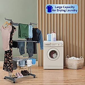 Luxe Laundry Premium Clothes Drying Rack - 4-Tier Foldable Stainless Steel & Collapsible Drying Rack - Free Standing & Easy to Assemble Indoor Laundry Drying Rack for Garments and Clothing, Gray/Gray