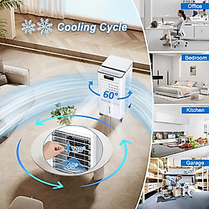 Portable Air Conditioners, Fast Cooling Evaporative Air Cooler, Portable AC for Room w/Lock, 4 Mode/3 Speed/Timer, 1.5 Gal Swamp Cooler with Remote, Windowless Air Conditioner for Bedroom Garage