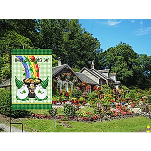 St Patrick's Day Garden Flag,Shamrock Spirit Gold Coin Hat Rainbow St Patricks Flag 12.5 x 18 Inch Clover Double-Sided Display 2 Layer Linen for Garden and Home Decorations