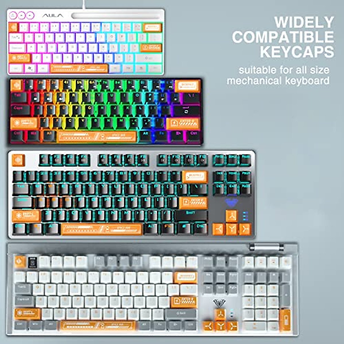 AULA PBT Keycaps, 10 Keys Dye-Sub Custom Keycaps Set for Cherry Gateron MX Switches Mechanical Keyboards, Fashion Cute Keyboard Keycaps (Orange)