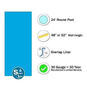 Smartline Solid Blue 24 Foot Round Liner | Overlap Style | 48-to-52-Inch Wall Height | 30 Gauge Virgin Vinyl | Designed for Steel Sided Above-Ground Swimming Pools