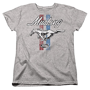 Popfunk Classic Ford Mustang Stripes Women's T Shirt, Athletic Heather, Small