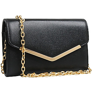 Autumnwell Clutch Purse Evening Bag for Women，Black Envelope Handbag With Detachable Chain for Wedding and Party
