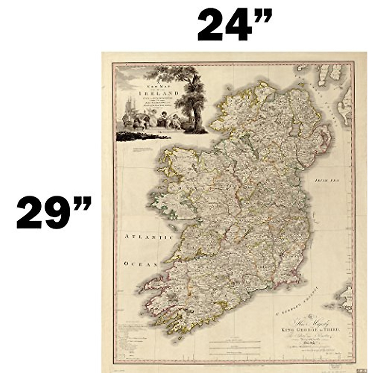 Ireland Antique Map Wall Art 24 x 29. Great Irish Gift For Any Lover of Gaelic Culture & History. Classic, Incredibly Detailed Poster is Beautifully Printed on Premium Paper With UV Resistant Ink