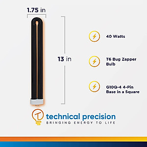 40 Watt UV Replacement Bulb For Black Flag Black Light BB-40BLK By Technical Precision - T6 Black Flag Bug Zapper Bulb Replacement with G10q-4 Square 4 Pin Base - 7500 Hours - 2 Pack