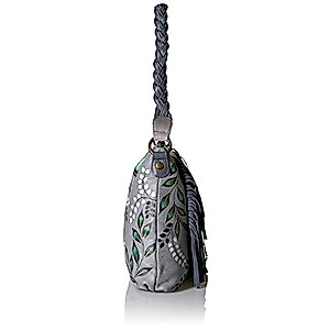 Anna by Anuschka Women's Genuine Leather Medium Fringed Hobo Shoulder bag | Hand Painted Original Artwork | Garden of Eden