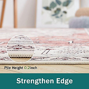 Carvapet Vintage Area Rug Boho Soft Rug Non-Slip and Stain Resistant for Kitchen,Living,bedrooms,hallways,Children's playrooms and Dining Room Carpet Mat(2X10,Pink)