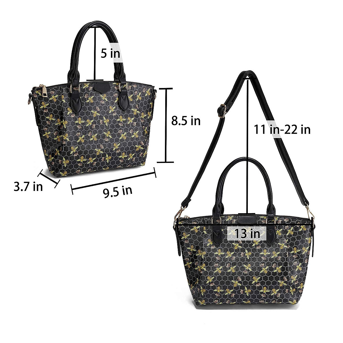 Designer Handbags for Women Double Top Handble Purse with Roomy inner Pockets and Detachable Shoulder Strap (Black)