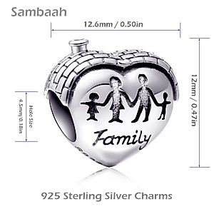 Sambaah Family Charm Sterling Silver Heart Shape House Charm Love Makes a Family Home Charm for Bracelets
