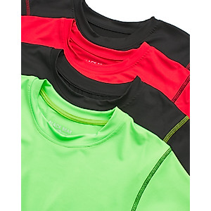 Black Bear Boys’ Athletic T-Shirt – 4 Pack Active Performance Dry-Fit Sports Tee (4-18), Size 12-14, Black/Red/Black/Green