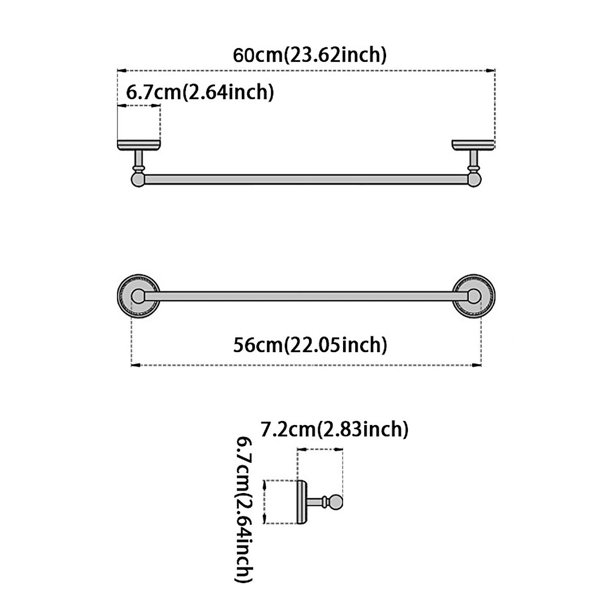 ONEMTB Brass Towel Holder Matte Black, Arm Length 56cm Wall Mounted Bath Towel Rack Euro Towel Bar for Kitchen Bathroom-60x7.2cm