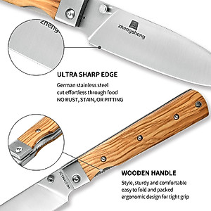 ZhengSheng 4.5" Folding Utility Knife 440A Stainless Steel Blade Natural Olive Handle Pocket Foldable Fruit knife peeling knife for Outdoor Camping Activities