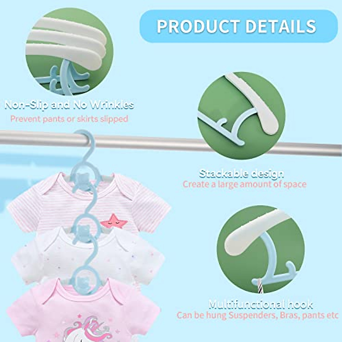 40 Pack Baby Hangers,Adjustable Plastic Children Coat Hanger,Non-Slip and Extendable Laundry Infant Hangers,Baby Nursery Closet Hangers,Baby Clothes Hangers for Girl Boy Toddler Children Hangers