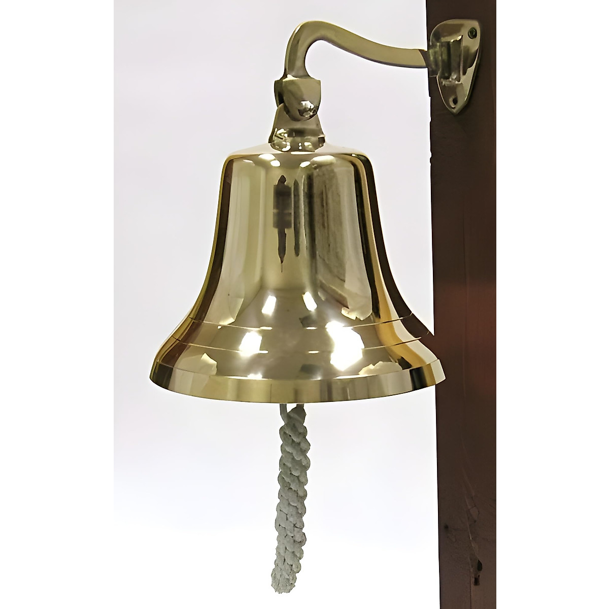 Enormous Wall Hanging Ship Bell with Rope Polished Dinner Bell Tip Bell Indoor/Outdoor Nautical Decoration Bells Variety with Mounting Hardware Bracket Ship Boat Maritime Decor (10" Brass)