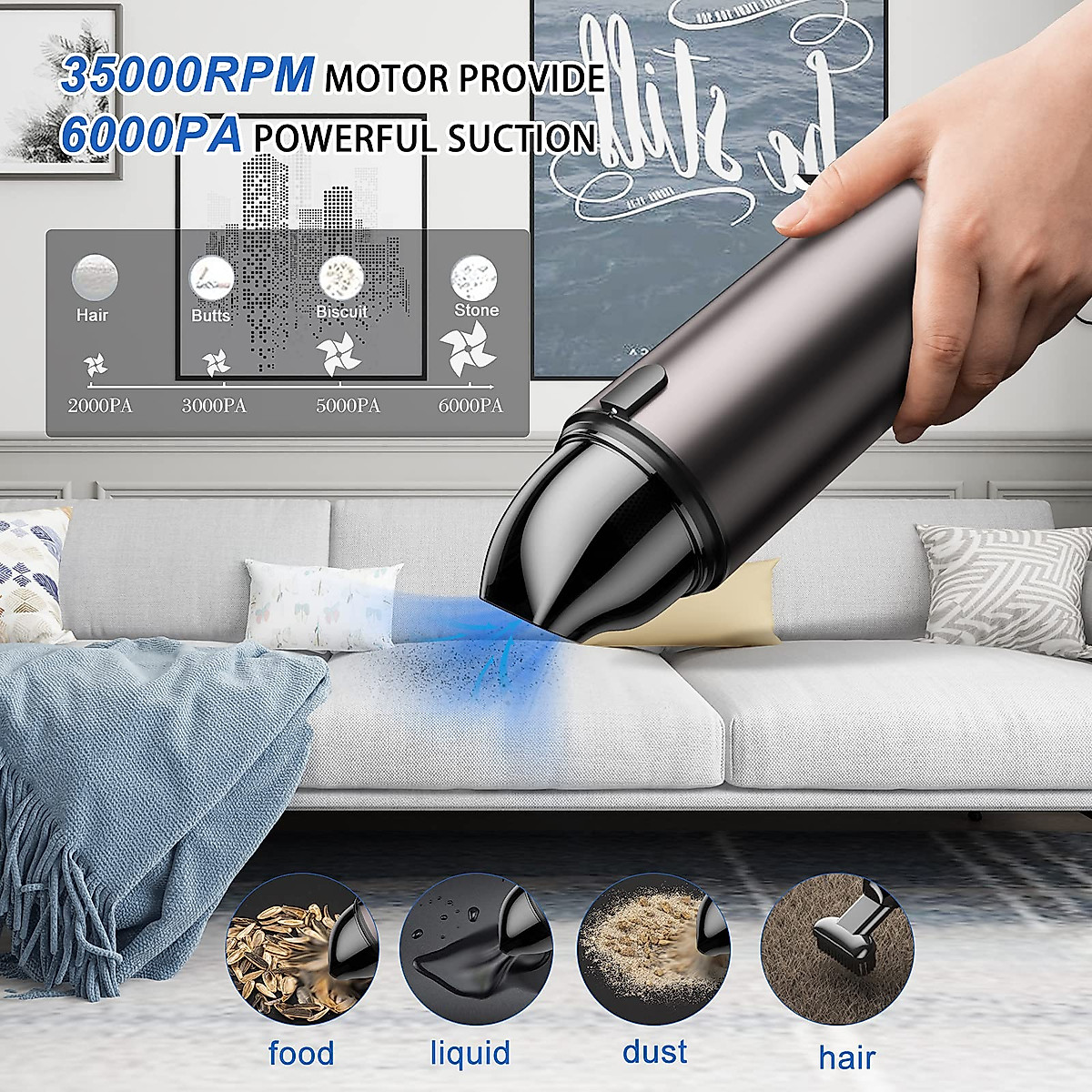 ACHIETOP Mini Handheld Vacuum Cordless, Portable Car Vacuum Cleaner Cordless Rechargeable with High Power, Wet & Dry Use for Home and Car