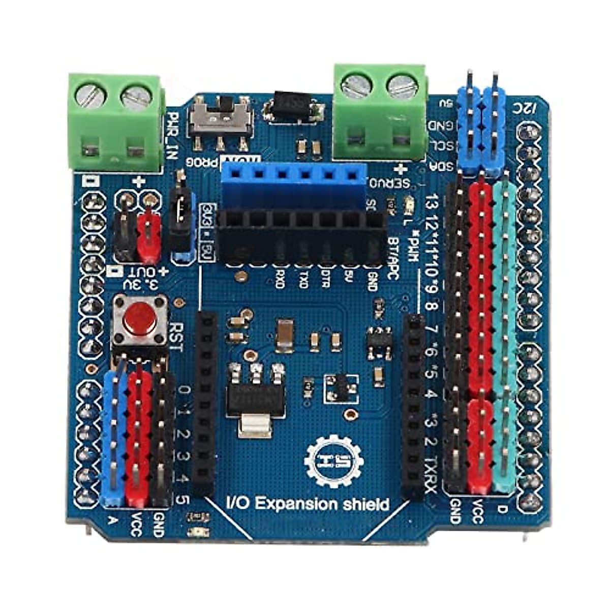 Sensor Expansion Board, 14 Digital 6 Analog Ports Practical 3P Sensor Expansion Module Communication Storage Interface Support External Power Supply for DIY