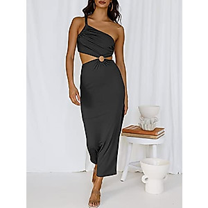 ANRABESS Women’s Summer Sexy Bodycon Maxi Gradution Dress 2023 Prom Dresses One Shoulder Sleeveless Sexy Cut Out Formal Cocktail Party Dress 765heise-L Black